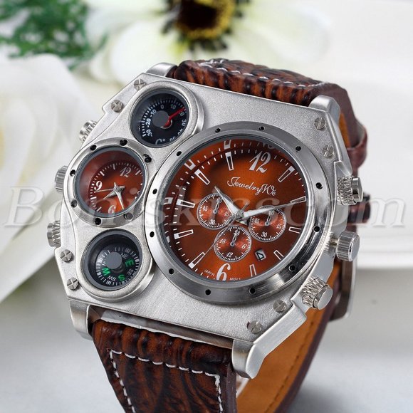 Accessories | Men Army Sports Fashion Two Time Zones Big Dial Leather ...